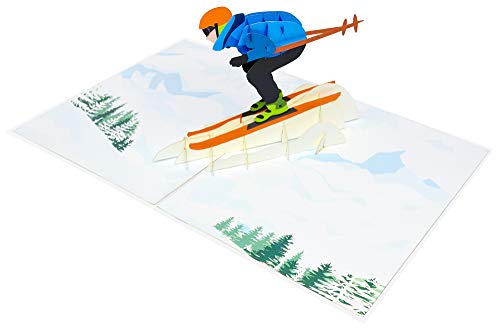 PopLife Mountain Skier 3D Pop Up Greeting Card - Birthday Card for Ski Bums and Snow Lovers, Retirement Gift for Boss, Sports Downhill Skiing - for Husband, for Boyfriend, for Son