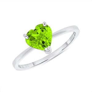 takar solid sterling silver solitaire peridot ring, genuine peridot heart shaped ring, august birthstone sterling silver rings for women, elegant silver jewelry birthday gift for her made in usa.