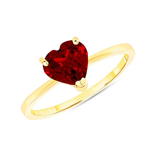 Takar 10K Garnet Gold Ring For Women, 7mm Solitaire Heart-Shaped Garnet Ring, Red Gemstone Statement Ring, January Birthstone Rings, Birthday Gold Jewelry In Rose White and Yellow Gold