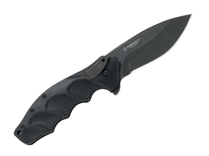 CRKT Foresight EDC Assisted Folding Pocket Knife: Urban Everyday Carry, Black Blade, IKBS Ball Bearing Pivot, Liner Lock, Grooved Glass Reinforced Nylon Handle, Deep Carry Pocket Clip K221KKP