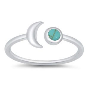 simple simulated turquoise modern moon sun ring .925 sterling silver band size 8