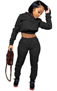 akmipoem winter outfits for women 2 piece tracksuits long sleeve crop hoodie sweatshirts jogging pants set black m