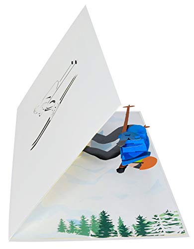 PopLife Mountain Skier 3D Pop Up Greeting Card - Birthday Card for Ski Bums and Snow Lovers, Retirement Gift for Boss, Sports Downhill Skiing - for Husband, for Boyfriend, for Son