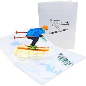 poplife mountain skier 3d pop up greeting card - birthday card for ski bums and snow lovers, retirement gift for boss, sports downhill skiing - for husband, for boyfriend, for son