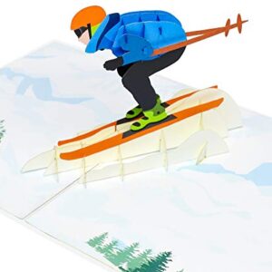 PopLife Mountain Skier 3D Pop Up Greeting Card - Birthday Card for Ski Bums and Snow Lovers, Retirement Gift for Boss, Sports Downhill Skiing - for Husband, for Boyfriend, for Son