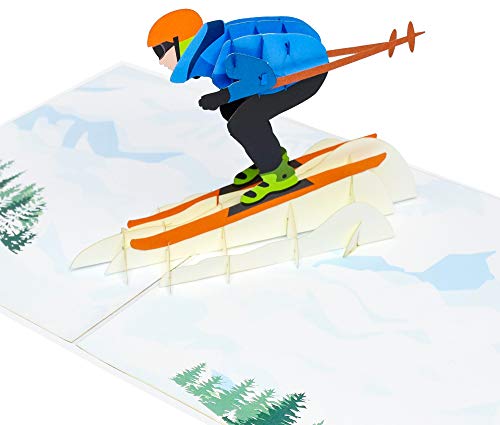 PopLife Mountain Skier 3D Pop Up Greeting Card - Birthday Card for Ski Bums and Snow Lovers, Retirement Gift for Boss, Sports Downhill Skiing - for Husband, for Boyfriend, for Son