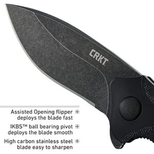 CRKT Foresight EDC Assisted Folding Pocket Knife: Urban Everyday Carry, Black Blade, IKBS Ball Bearing Pivot, Liner Lock, Grooved Glass Reinforced Nylon Handle, Deep Carry Pocket Clip K221KKP