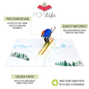 PopLife Mountain Skier 3D Pop Up Greeting Card - Birthday Card for Ski Bums and Snow Lovers, Retirement Gift for Boss, Sports Downhill Skiing - for Husband, for Boyfriend, for Son