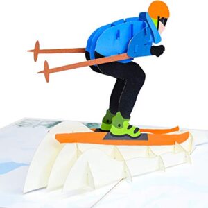 PopLife Mountain Skier 3D Pop Up Greeting Card - Birthday Card for Ski Bums and Snow Lovers, Retirement Gift for Boss, Sports Downhill Skiing - for Husband, for Boyfriend, for Son