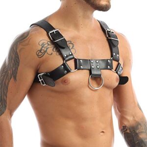 TSSOE Men's Adjustable Leather Harness Belt Punk Body Chest Half Cage Belt Clubwear Black One_Size