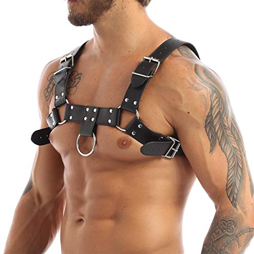 TSSOE Men's Adjustable Leather Harness Belt Punk Body Chest Half Cage Belt Clubwear Black One_Size