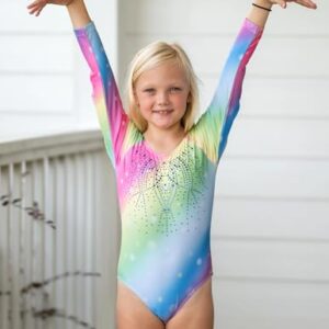 Zaclotre Kid Girls Gymnastic Leotard Long Sleeve Color Gradient Sparkly Ballet Dance One Piece Outfit 140(6-7Y)