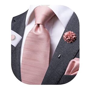 Dubulle Tie and Lapel Pin for Men Mens Paisley/Stripe/Floral Necktie Pocket Square Cufflinks Wedding Party,Blush Pink Rose Gold