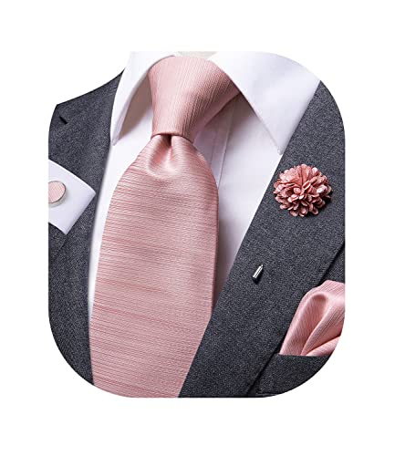 Dubulle Tie and Lapel Pin for Men Mens Paisley/Stripe/Floral Necktie Pocket Square Cufflinks Wedding Party,Blush Pink Rose Gold