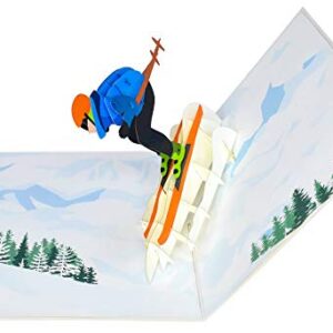 PopLife Mountain Skier 3D Pop Up Greeting Card - Birthday Card for Ski Bums and Snow Lovers, Retirement Gift for Boss, Sports Downhill Skiing - for Husband, for Boyfriend, for Son