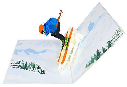 PopLife Mountain Skier 3D Pop Up Greeting Card - Birthday Card for Ski Bums and Snow Lovers, Retirement Gift for Boss, Sports Downhill Skiing - for Husband, for Boyfriend, for Son