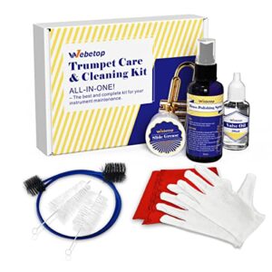 webetop trumpet cleaning kit, care your trumpet with valve oil, brass polishing spray, slide grease, brushes