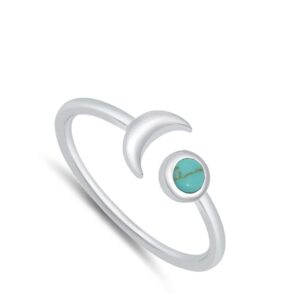 Simple Simulated Turquoise Modern Moon Sun Ring .925 Sterling Silver Band Size 8