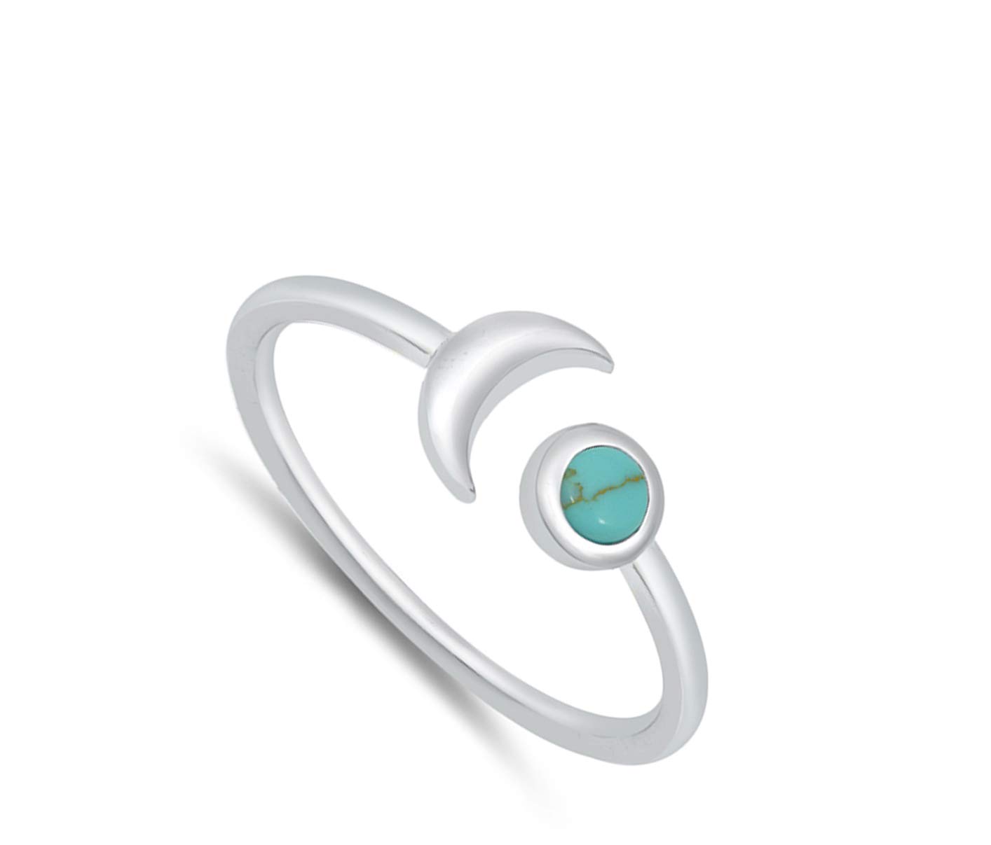 Simple Simulated Turquoise Modern Moon Sun Ring .925 Sterling Silver Band Size 8