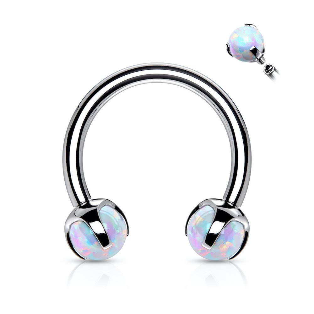 Covet Jewelry Claw Set Opals on Internally Threaded 316L Surgical Steel Horseshoes for Cartilage, Daith, Eyebrow, Septum and More (Steel/Opal White)