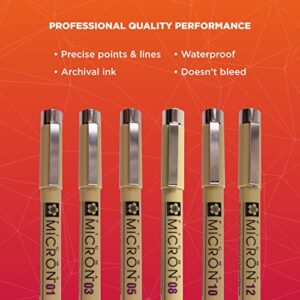 SAKURA Pigma Micron Fineliner Pens - Archival Black Ink Pens - Pens for Writing, Drawing, or Journaling - Assorted Point Sizes - 6 Pack