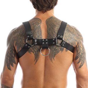 TSSOE Men's Adjustable Leather Harness Belt Punk Body Chest Half Cage Belt Clubwear Black One_Size