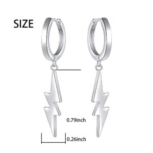 S925 Sterling Silver Lightning Bolt Dangle Drop Earrings for Womens