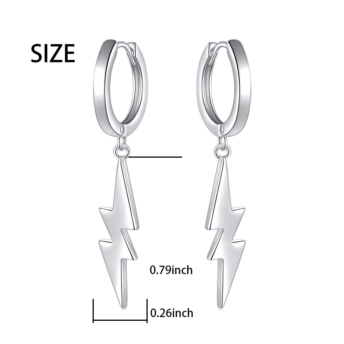 S925 Sterling Silver Lightning Bolt Dangle Drop Earrings for Womens