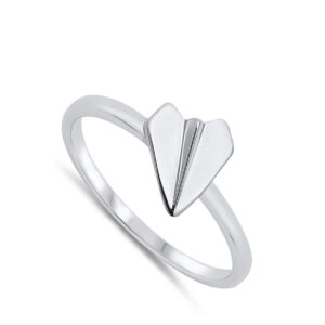 Cute Paper Airplane Student Origami Ring .925 Sterling Silver Band Size 10