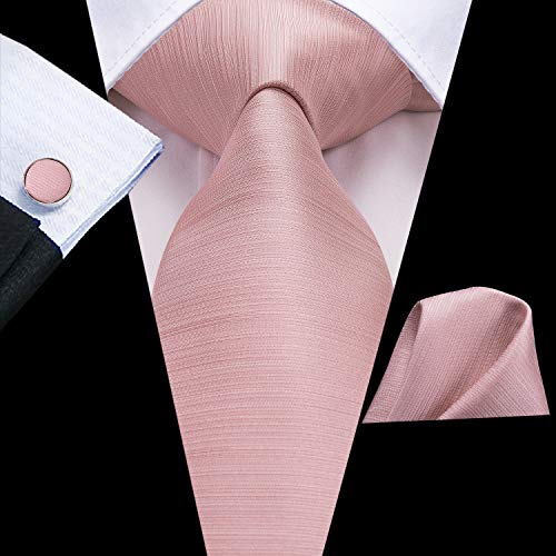 Dubulle Tie and Lapel Pin for Men Mens Paisley/Stripe/Floral Necktie Pocket Square Cufflinks Wedding Party,Blush Pink Rose Gold