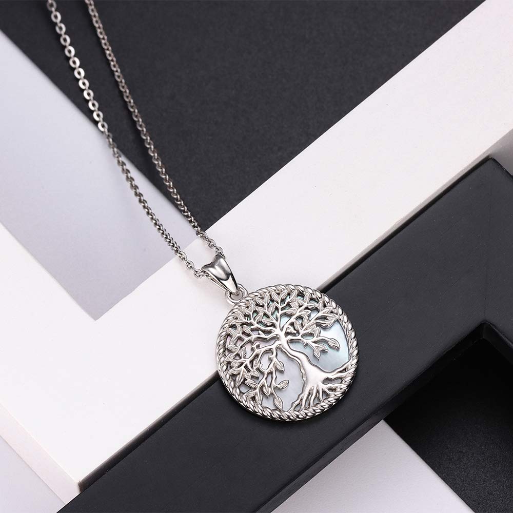 Aniu Tree of Life Necklace for Women Family Tree of Life Pedant Abalone Shell Tree Jewelry Birthday Anniversary Christmas Gifts Palm Tree Necklace for Mom Daughter Wife