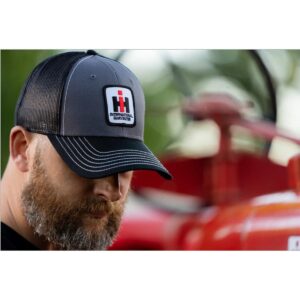 J&D Productions unisex-adult International Harvester IH Logo Hat, Gray with Black Brim and Mesh Back