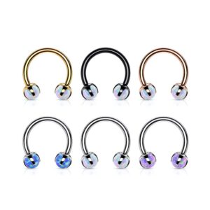 Covet Jewelry Claw Set Opals on Internally Threaded 316L Surgical Steel Horseshoes for Cartilage, Daith, Eyebrow, Septum and More (Steel/Opal White)