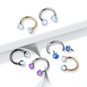 Covet Jewelry Claw Set Opals on Internally Threaded 316L Surgical Steel Horseshoes for Cartilage, Daith, Eyebrow, Septum and More (Steel/Opal White)