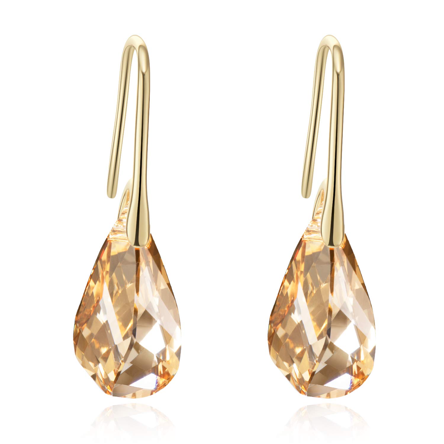 Meow Star Crystal Teardrop Earrings S925 Sterling Silver Dangle Earrings Gold Plated Earrings for Women (Gold)