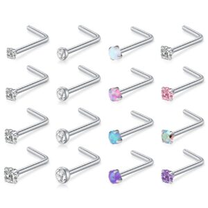 D.Bella 18G 20G 22G L Shaped Nose Studs Surgical Stainless Steel 1.5mm 2mm 2.5mm 3mm CZ Nose Rings For Women