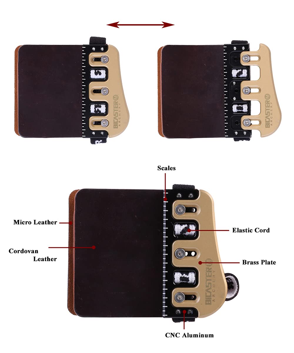 BICASTER Barebow Finger Tabs Horween Cordovan Leather + Brass Plate - Left Hand (Large)