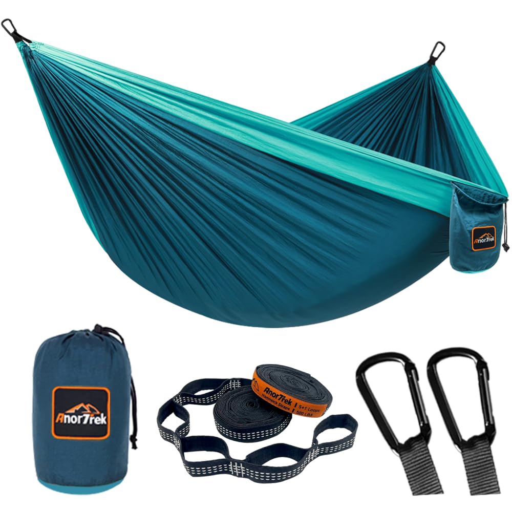 AnorTrek Camping Hammock, Super Lightweight Portable Parachute Hammock with Two Tree Straps Single or Double Nylon Travel Tree Hammocks for Camping Backpacking Hiking