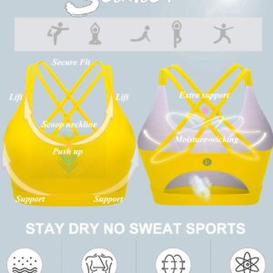 RUNNING GIRL Strappy Sports Bra for Women, Sexy Crisscross Back Medium Support Yoga Bra with Removable Cups (WX2354 Yellow, XL)