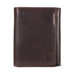 carhartt men's oil tan leather trifold wallet, brown, one-size