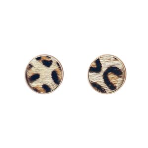 animal print stud earrings for women – leopard, jaguar, zebra, snakeskin – genuine leather – round, oval, teardrop - fashion statement earrings - gift box included (round - leopard)