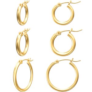 gacimy small gold hoop earrings for women, 14k gold plated hoops with 925 sterling silver post, yellow gold 14 16 20mm small hoop earrings for women