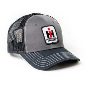 j&d productions unisex-adult international harvester ih logo hat, gray with black brim and mesh back