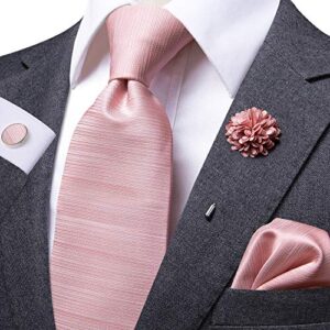 Dubulle Tie and Lapel Pin for Men Mens Paisley/Stripe/Floral Necktie Pocket Square Cufflinks Wedding Party,Blush Pink Rose Gold