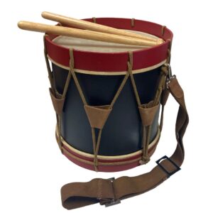 schooner bay co. - 16" civil-revolutionary war style red and blue wooden marching drum with drum sticks and strap- antique reproduction