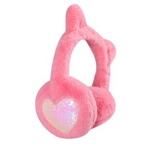 suillty sequins heart shape winter ear muffs warmer faux fur adjustable earmuffs for women girls