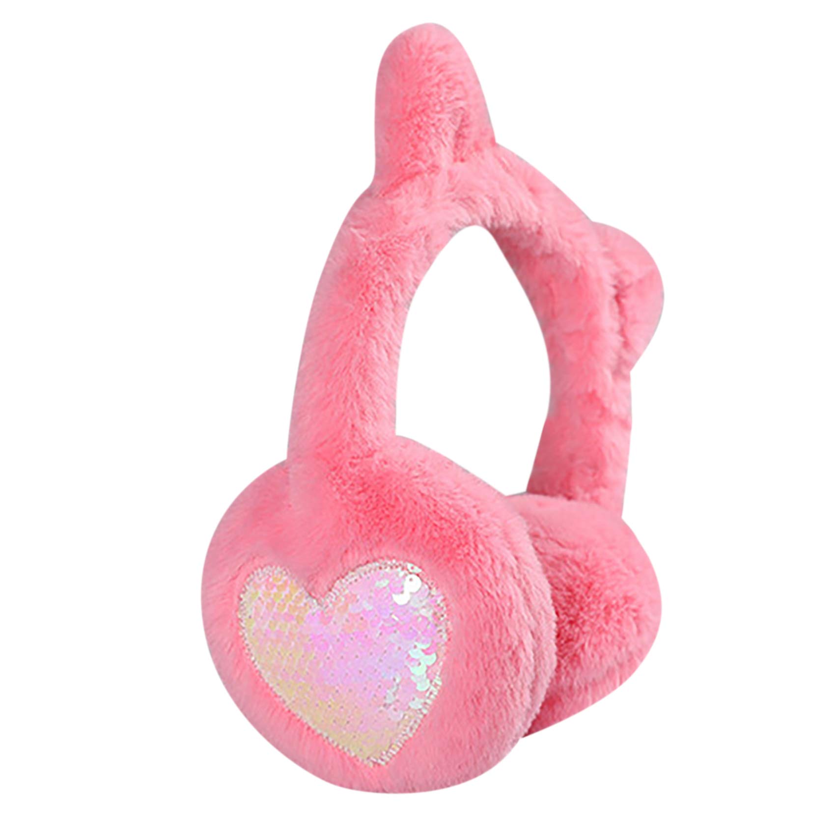 Suillty Sequins Heart Shape Winter Ear muffs Warmer Faux Fur Adjustable Earmuffs for Women Girls