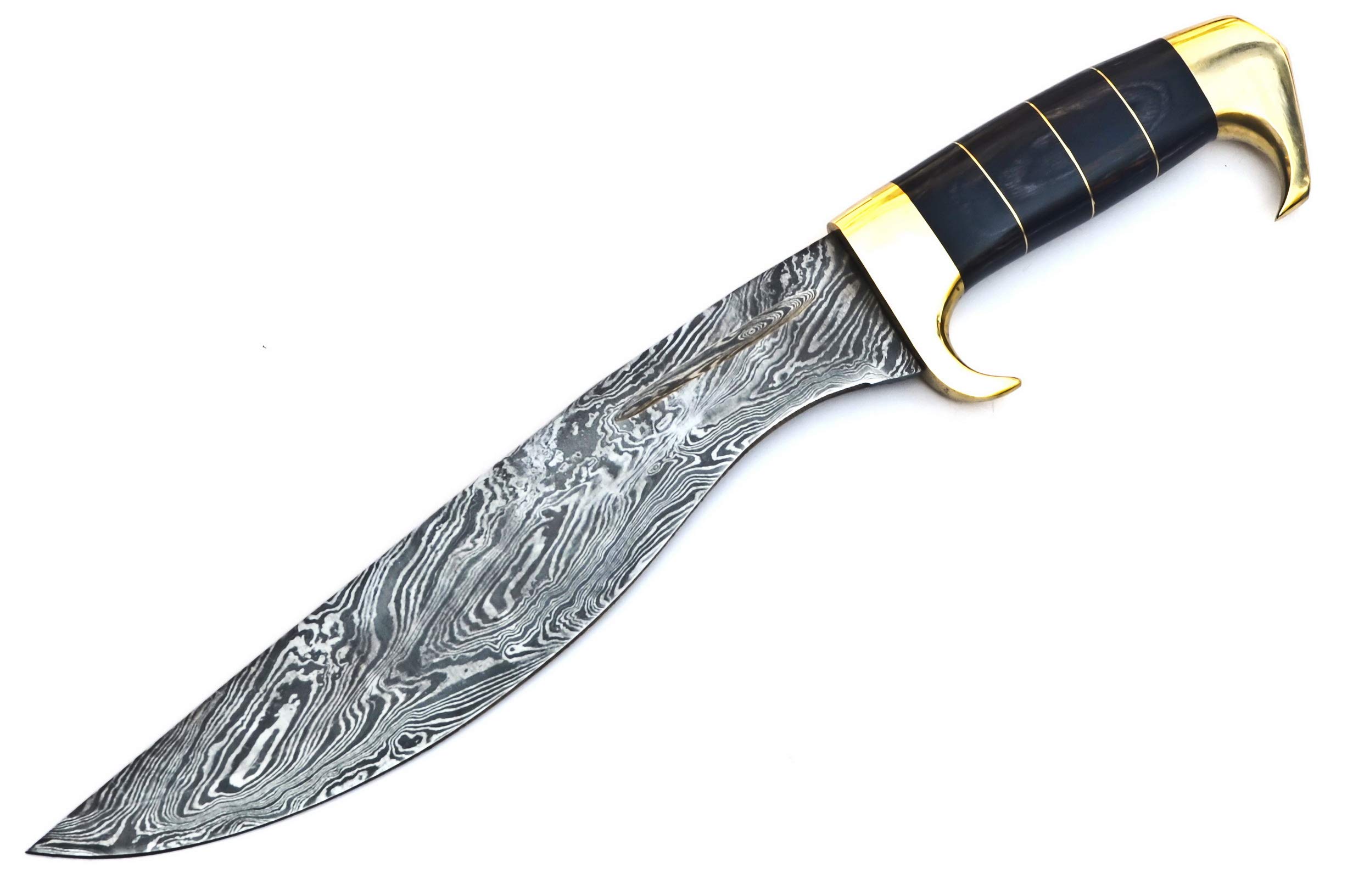 Skokie Knives Custom Hand Made Damascus Steel Hunting Knife Handle Black Pakka Wood with Brass Spacer