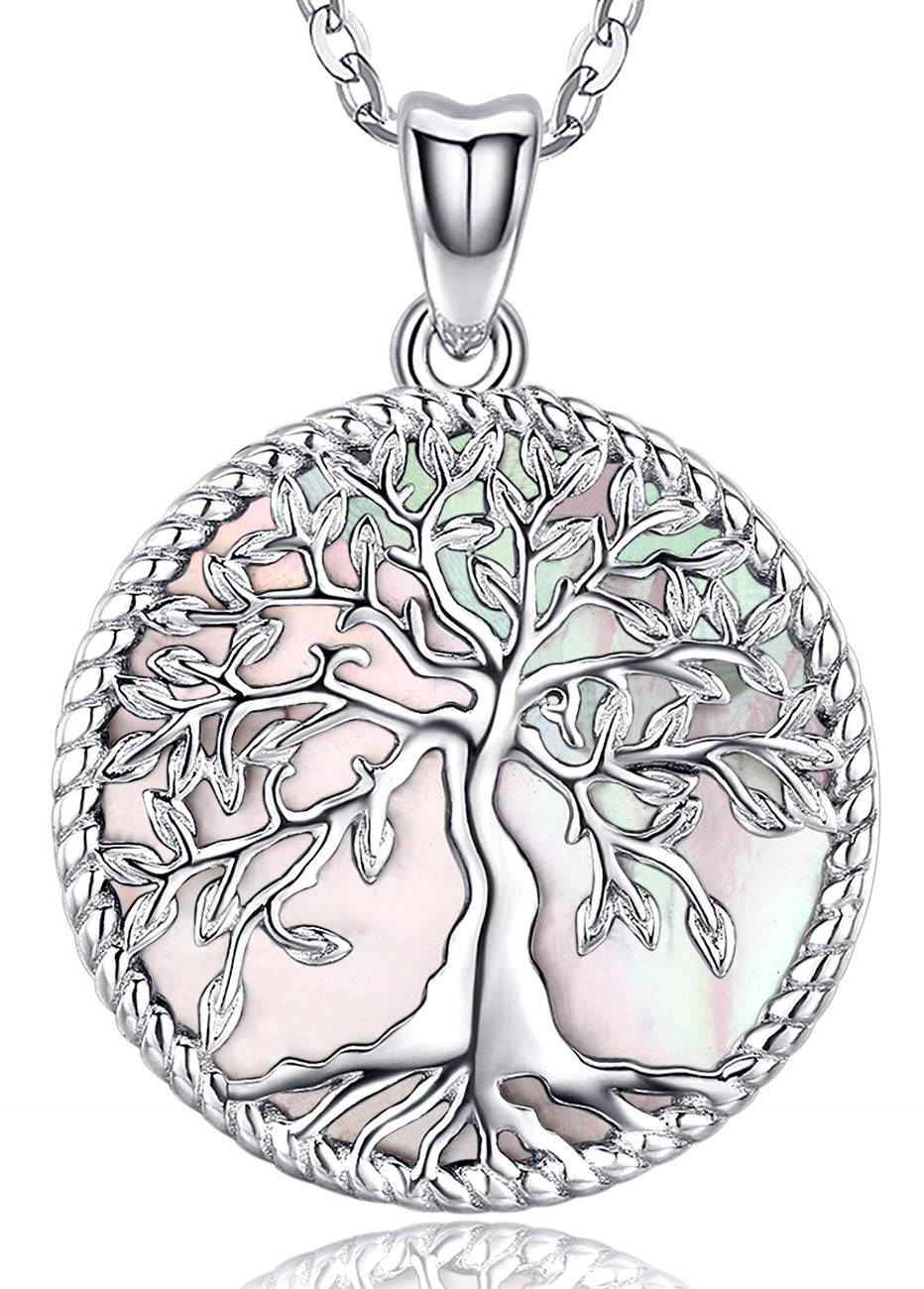 Aniu Tree of Life Necklace for Women Family Tree of Life Pedant Abalone Shell Tree Jewelry Birthday Anniversary Christmas Gifts Palm Tree Necklace for Mom Daughter Wife