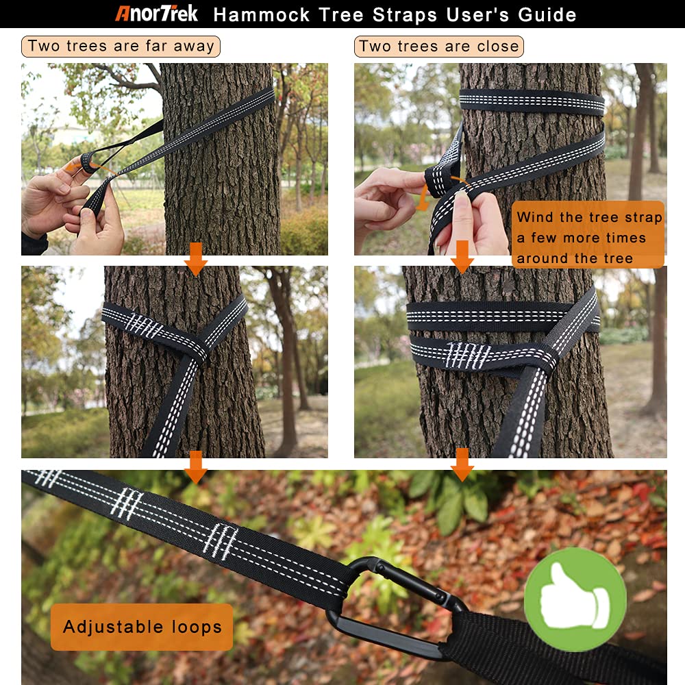 AnorTrek Camping Hammock, Super Lightweight Portable Parachute Hammock with Two Tree Straps Single or Double Nylon Travel Tree Hammocks for Camping Backpacking Hiking